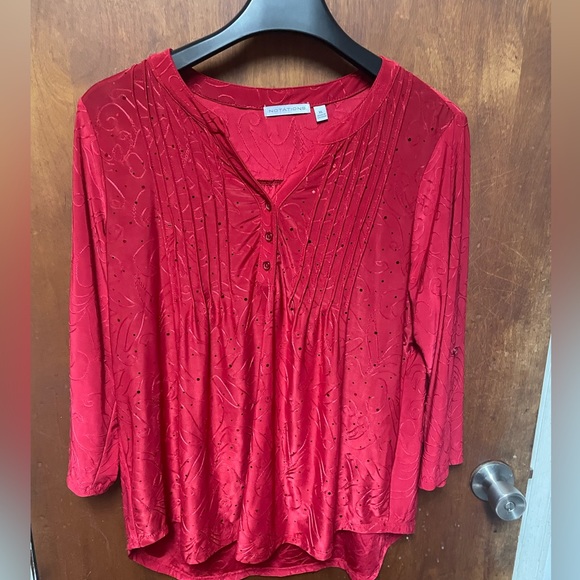 Notations | Tops | Notations Red Stretchy Blouse With Sequins | Poshmark